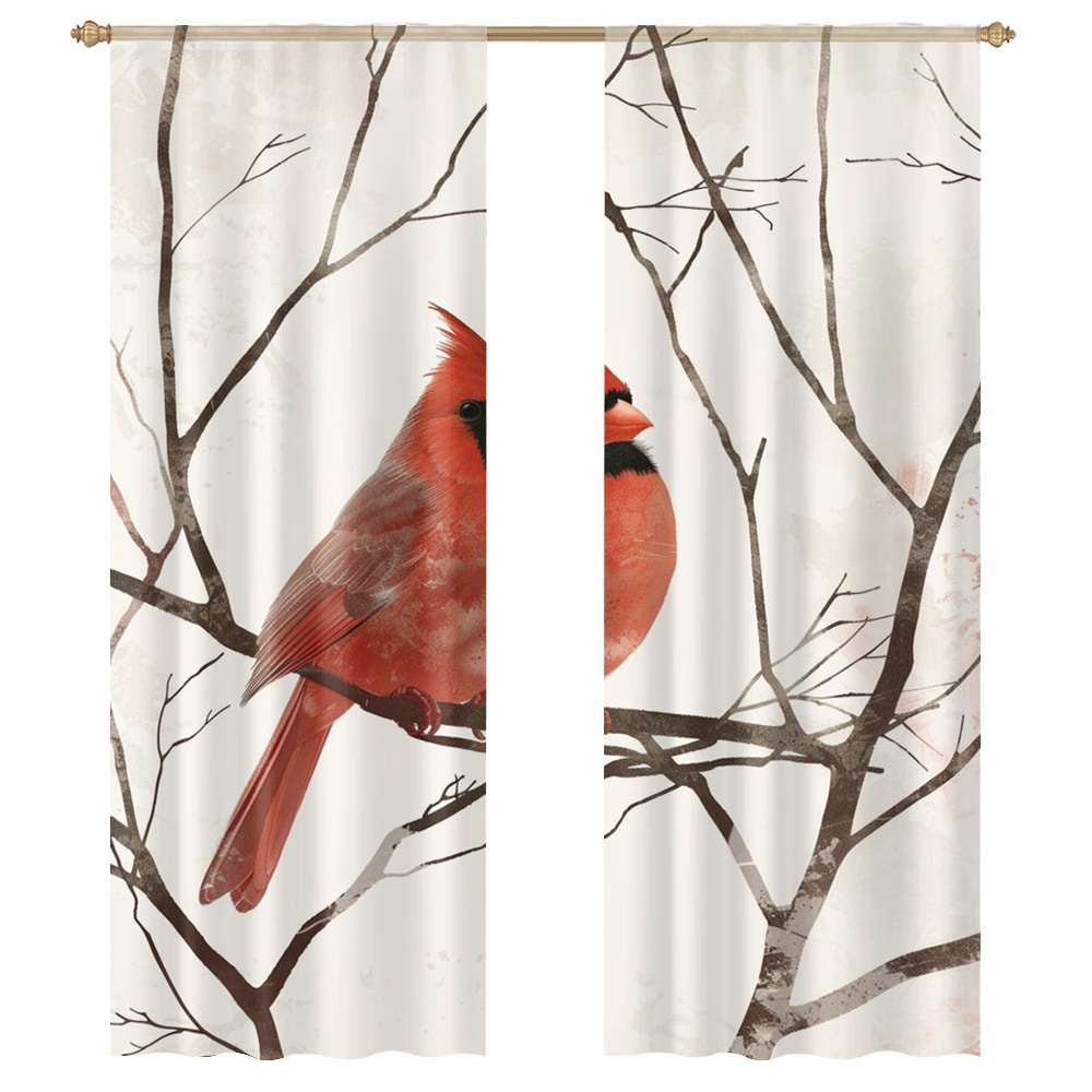 Cardinal Bird Winter Greenery Sheer Voile Curtain Window Tulle Curtains ...