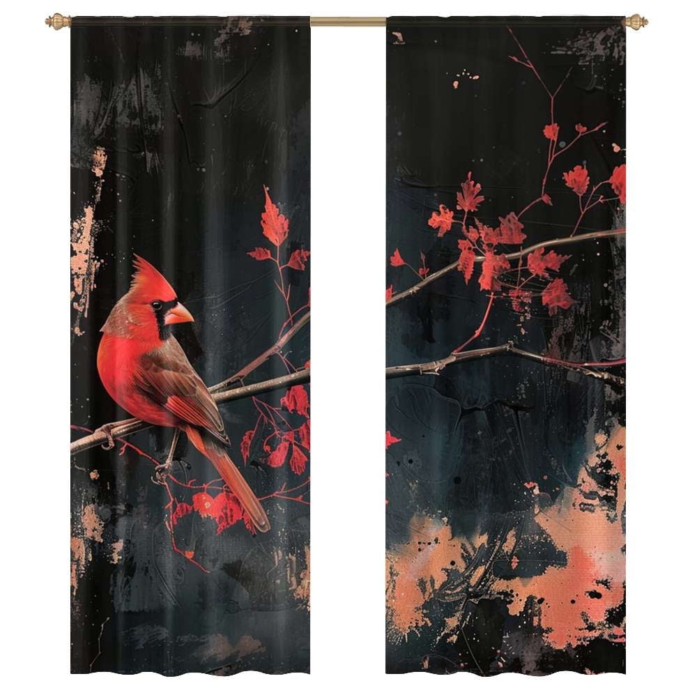 Cardinal Bird Winter Greenery Sheer Voile Curtain Window Tulle Curtains ...