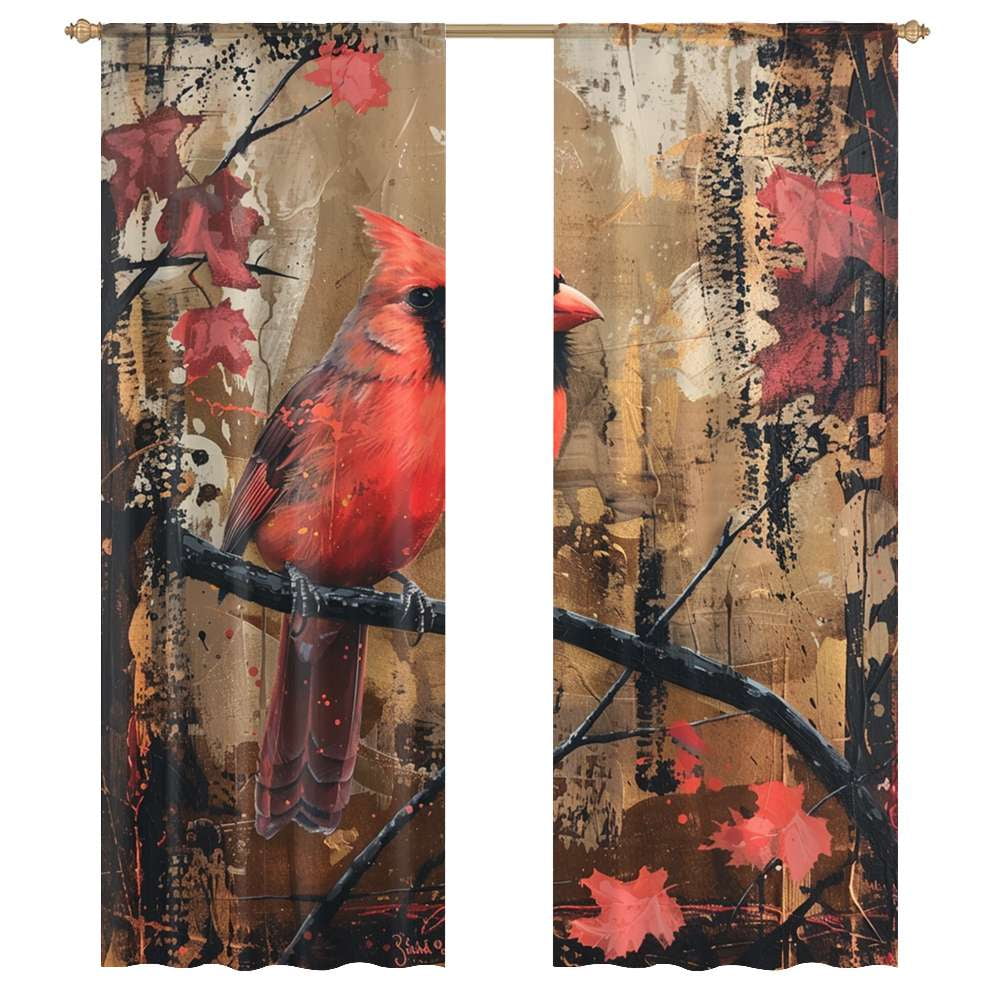 Cardinal Bird Winter Greenery Sheer Window Curtains for Living Room ...