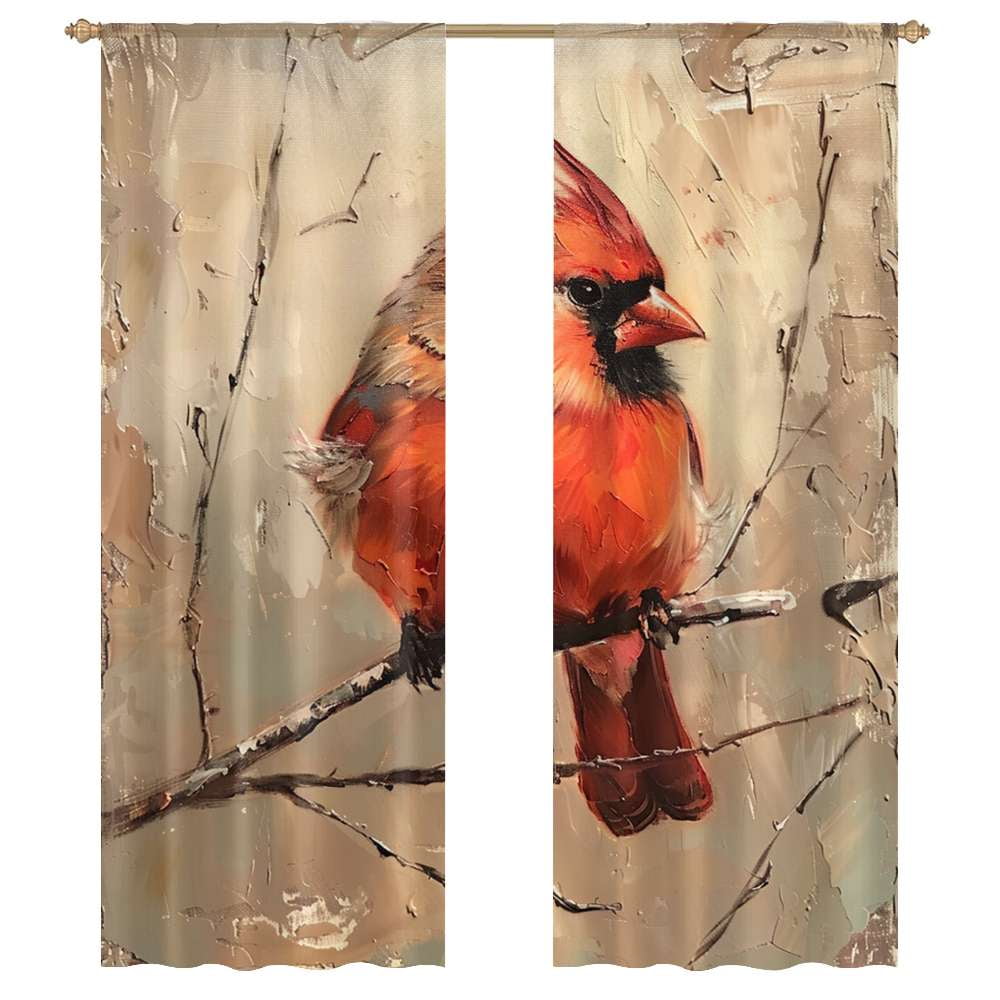 Cardinal Bird Winter Greenery Sheer Window Curtains for Living Room ...