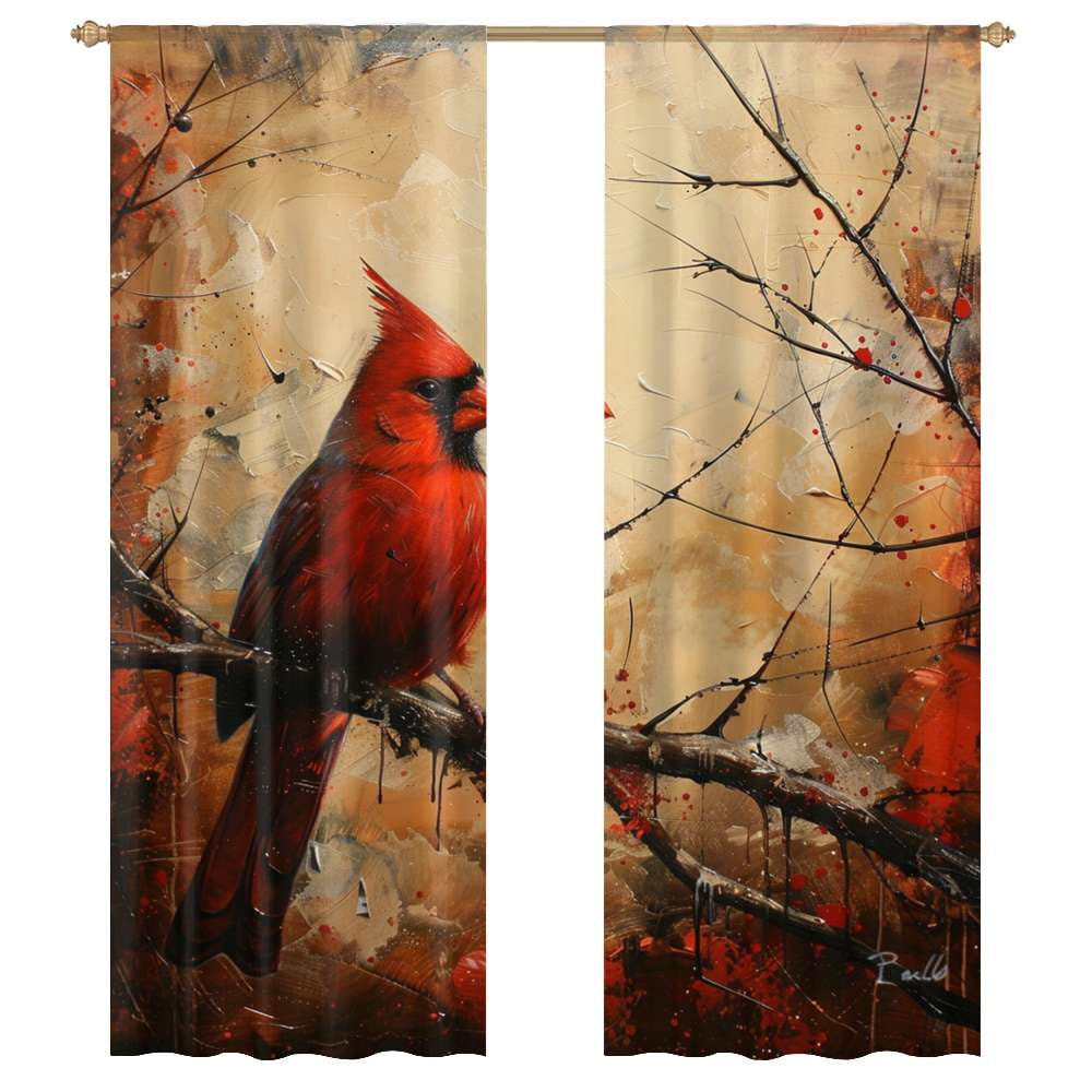 Cardinal Bird Winter Greenery Sheer Window Curtains for Living Room ...