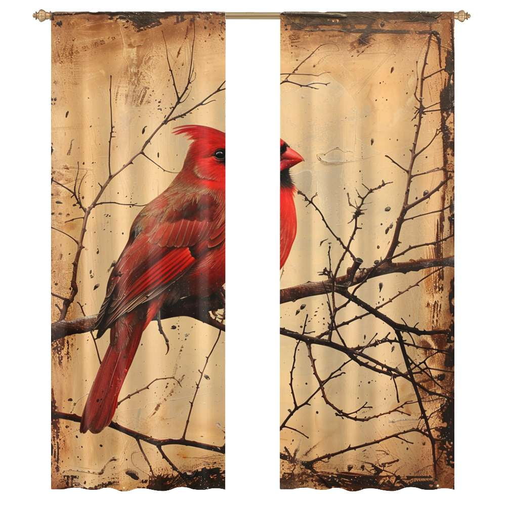 Cardinal Bird Winter Greenery Tulle Curtains For Living Room Chiffon ...