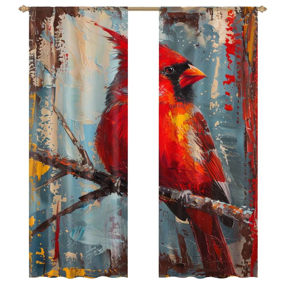 Cardinal Bird Winter Greenery Tulle Curtains For Living Room Chiffon ...