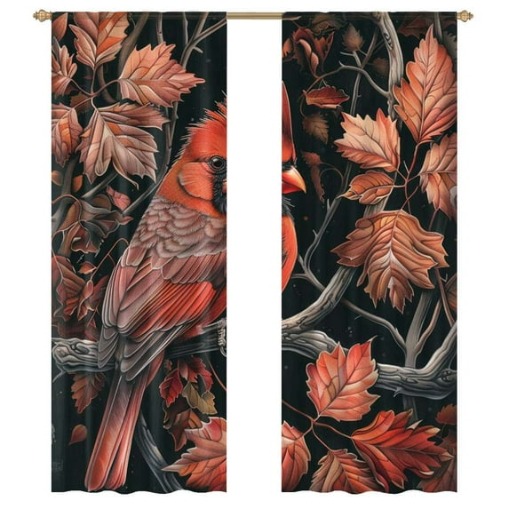 Cardinal Bird Winter Greenery Tulle Curtains For Living Room Chiffon ...