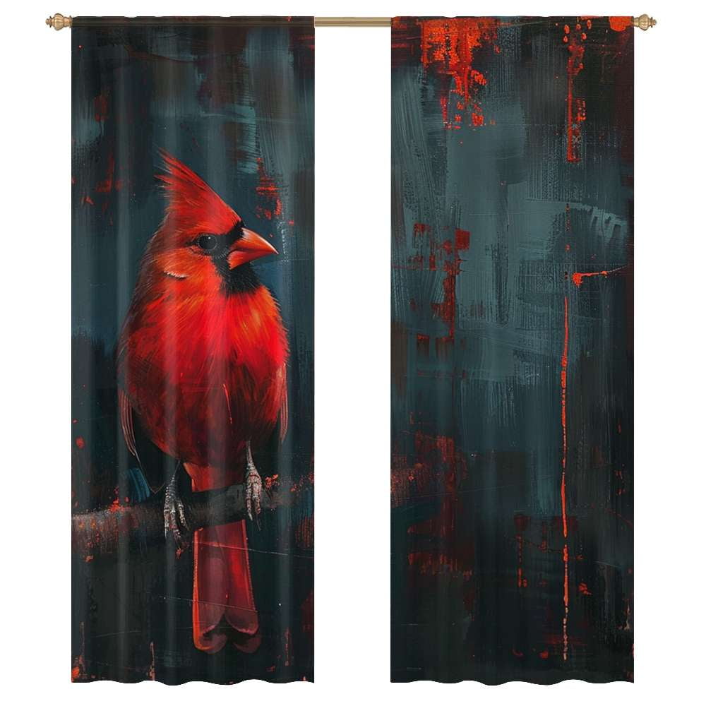 Cardinal Bird Winter Greenery Tulle Curtains For Living Room Chiffon ...