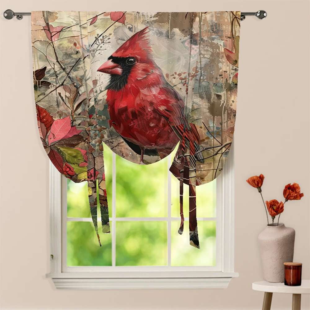 Cardinal Bird Winter Greenery Window Curtain for Living Room Roman ...