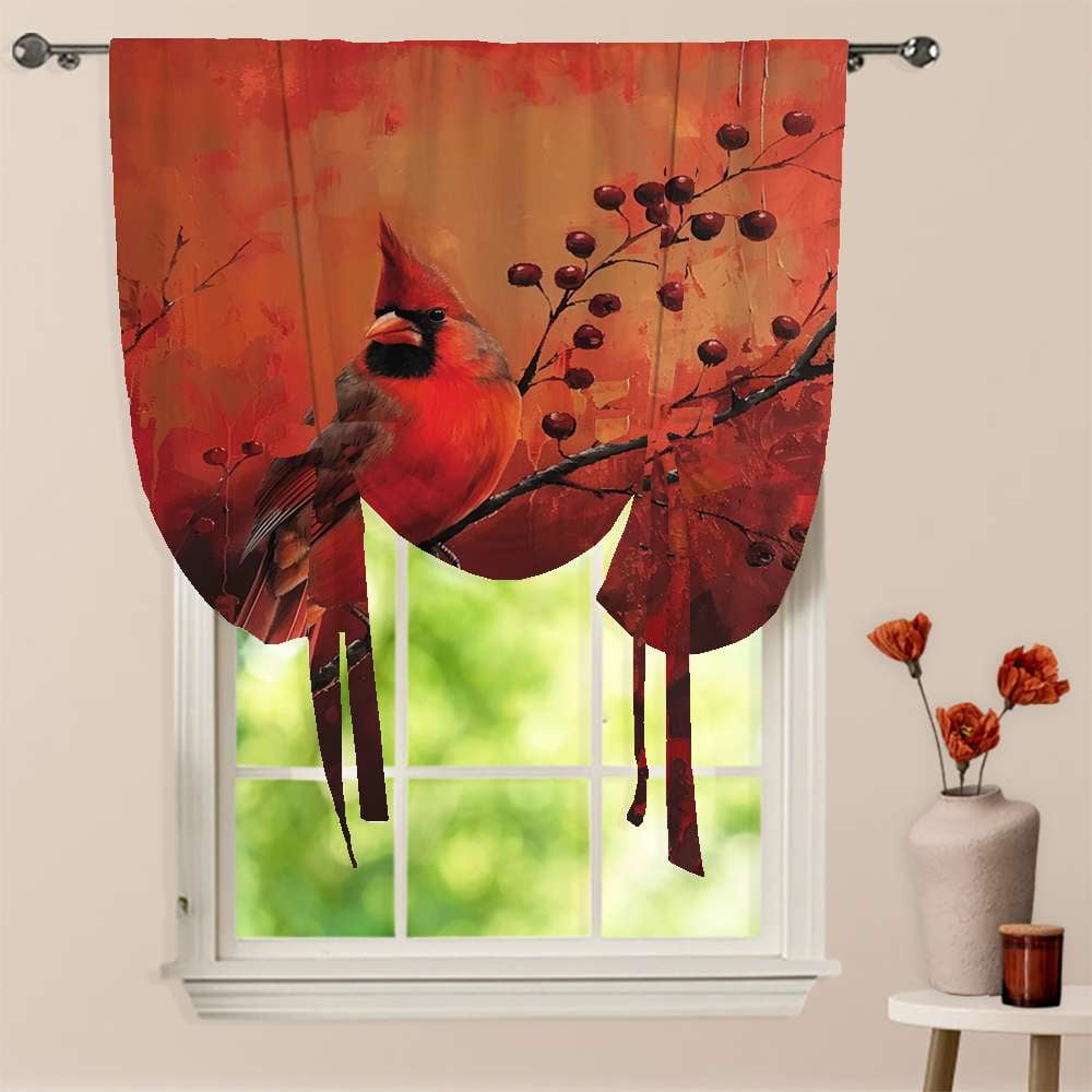Cardinal Bird Winter Greenery Window Curtain for Living Room Roman ...