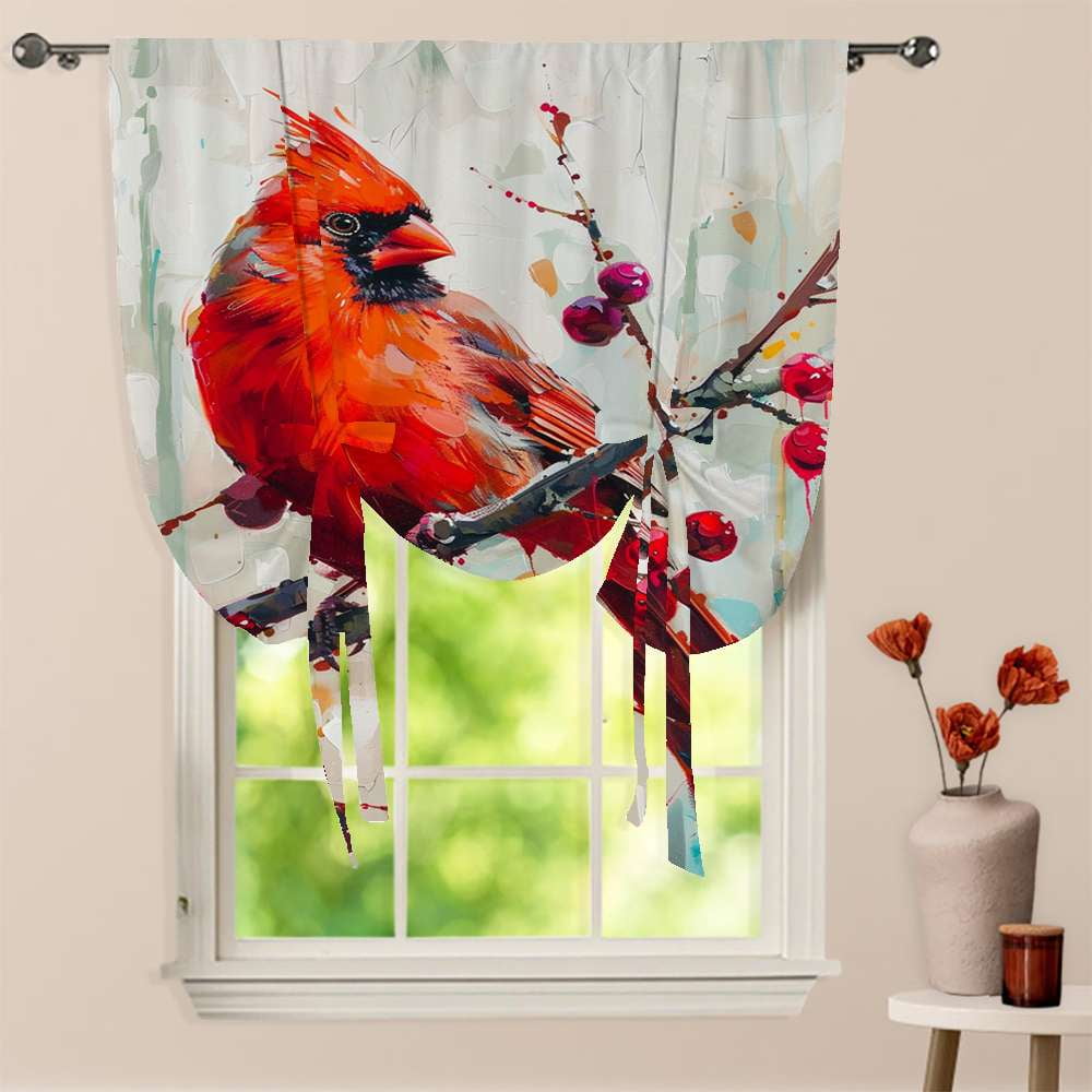 Cardinal Bird Winter Greenery Window Curtain for Living Room Roman ...