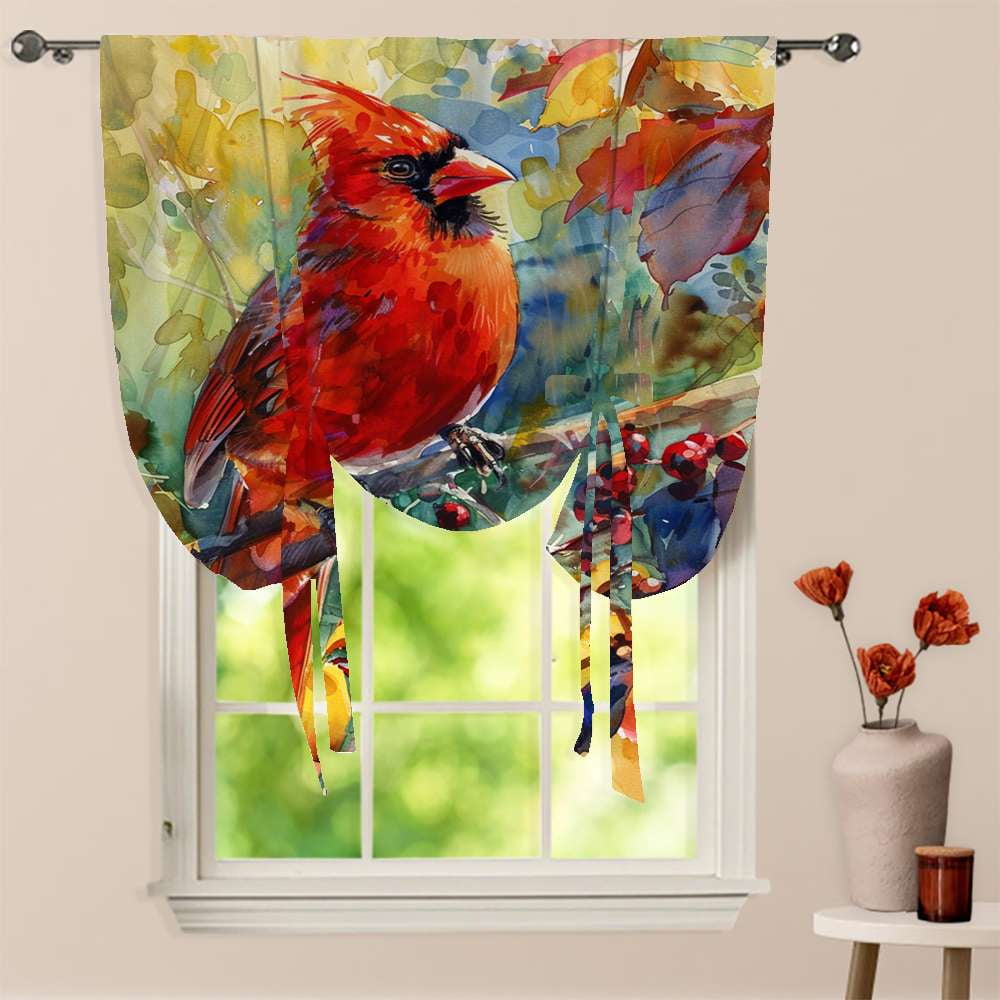 Cardinal Bird Winter Greenery Window Curtain for Living Room Roman ...