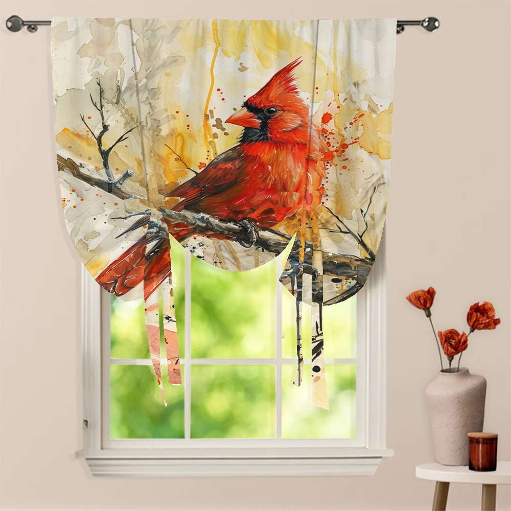 Cardinal Bird Winter Greenery Window Curtain for Living Room Roman ...