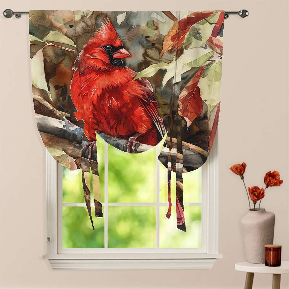 Cardinal Bird Winter Greenery Window Curtain for Living Room Roman ...