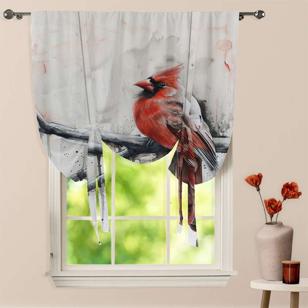 Cardinal Bird Winter Greenery Window Curtain for Living Room Roman ...