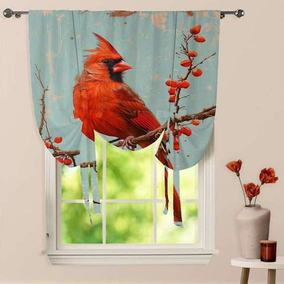 Cardinal Bird Winter Greenery Window Curtain for Living Room Roman ...