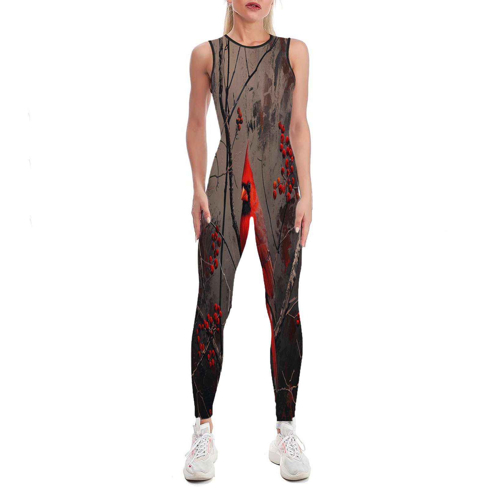 Cardinal Bird Winter Greenery Women's One Piece Yoga Jumpsuits Leggings ...
