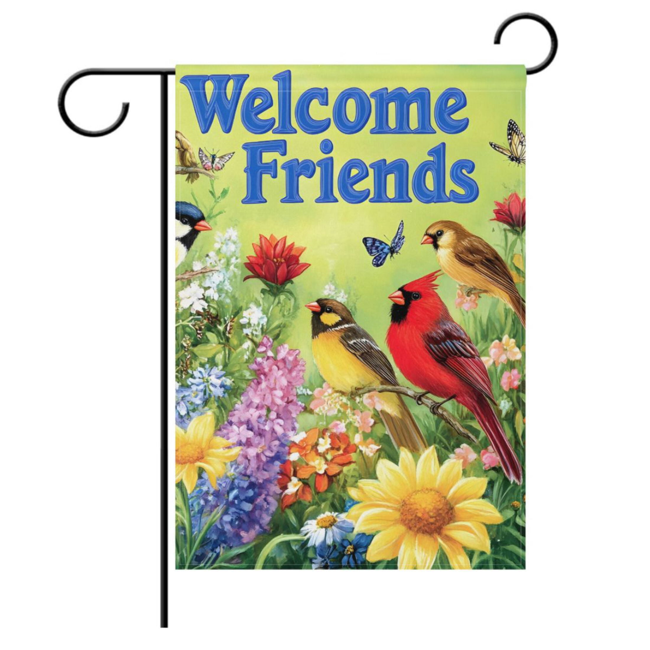 Cardinal Bird and Butterfly Garden Flag House Banner Double Sided ...