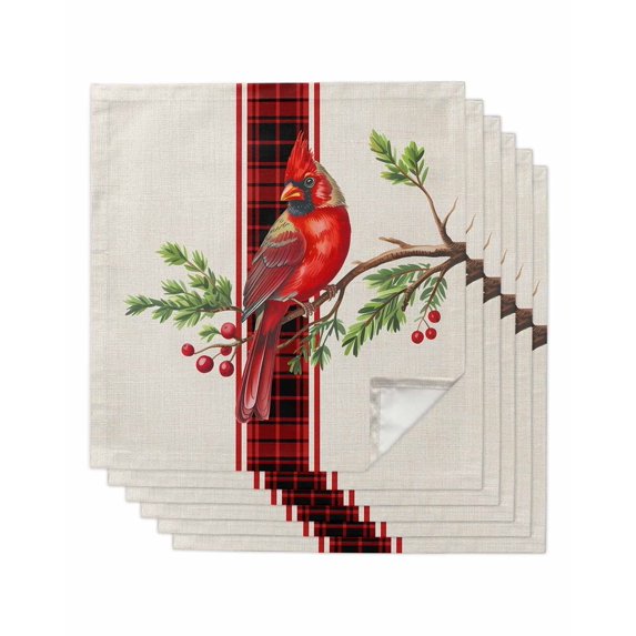 Cardinal Birds Cloth Napkins Set of 6 Reusable Dinner Napkins, Xmas ...