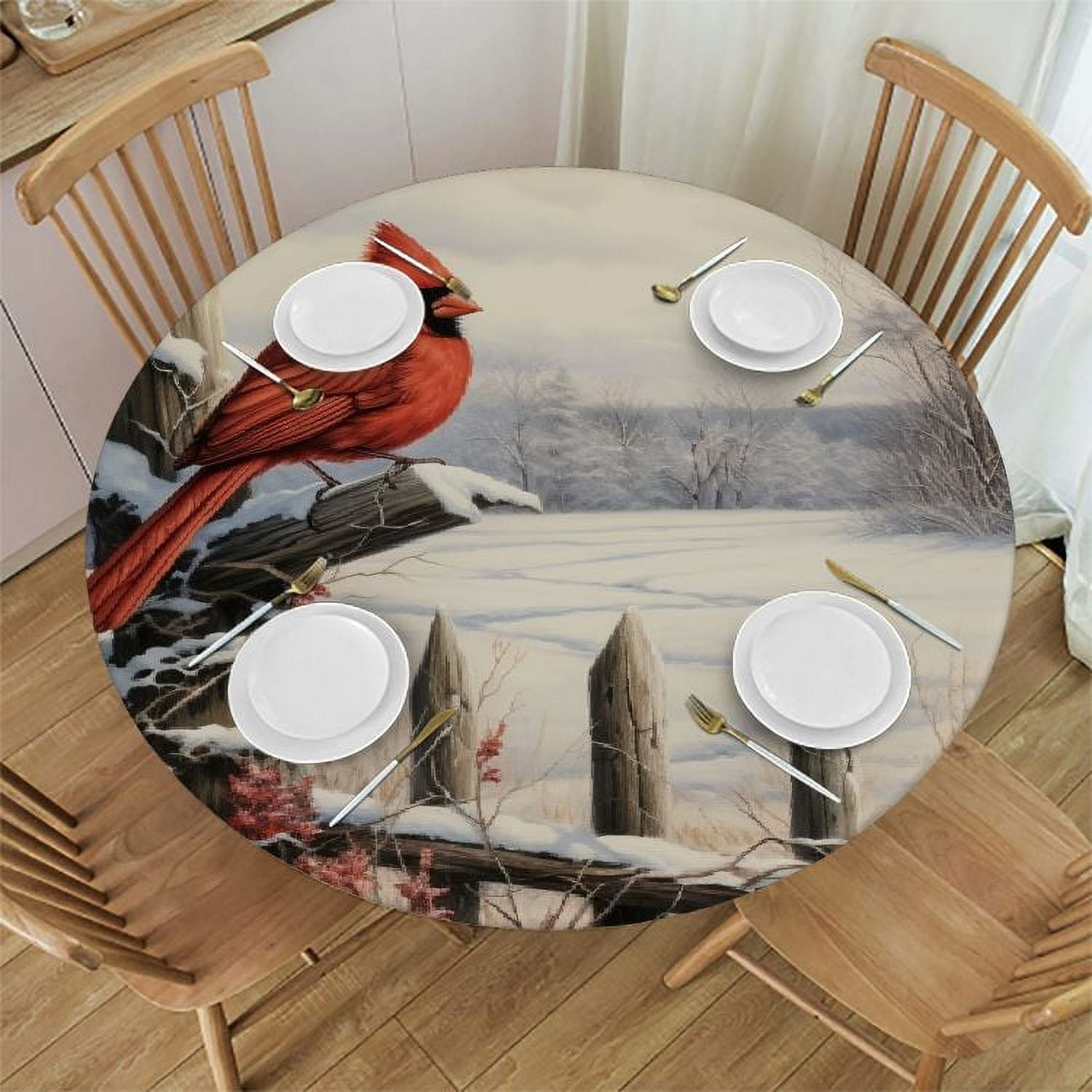 Cardinal Birds Round Tablecloth Fitted Table Cloth with Elastic Edge ...