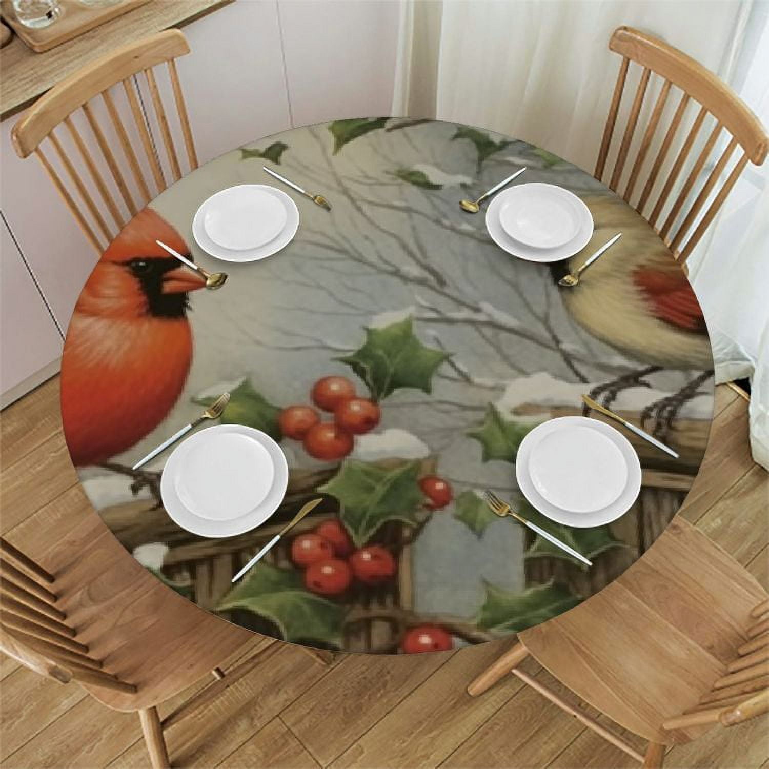 Cardinal Birds Round Tablecloth Fitted Table Cloth with Elastic Edge ...