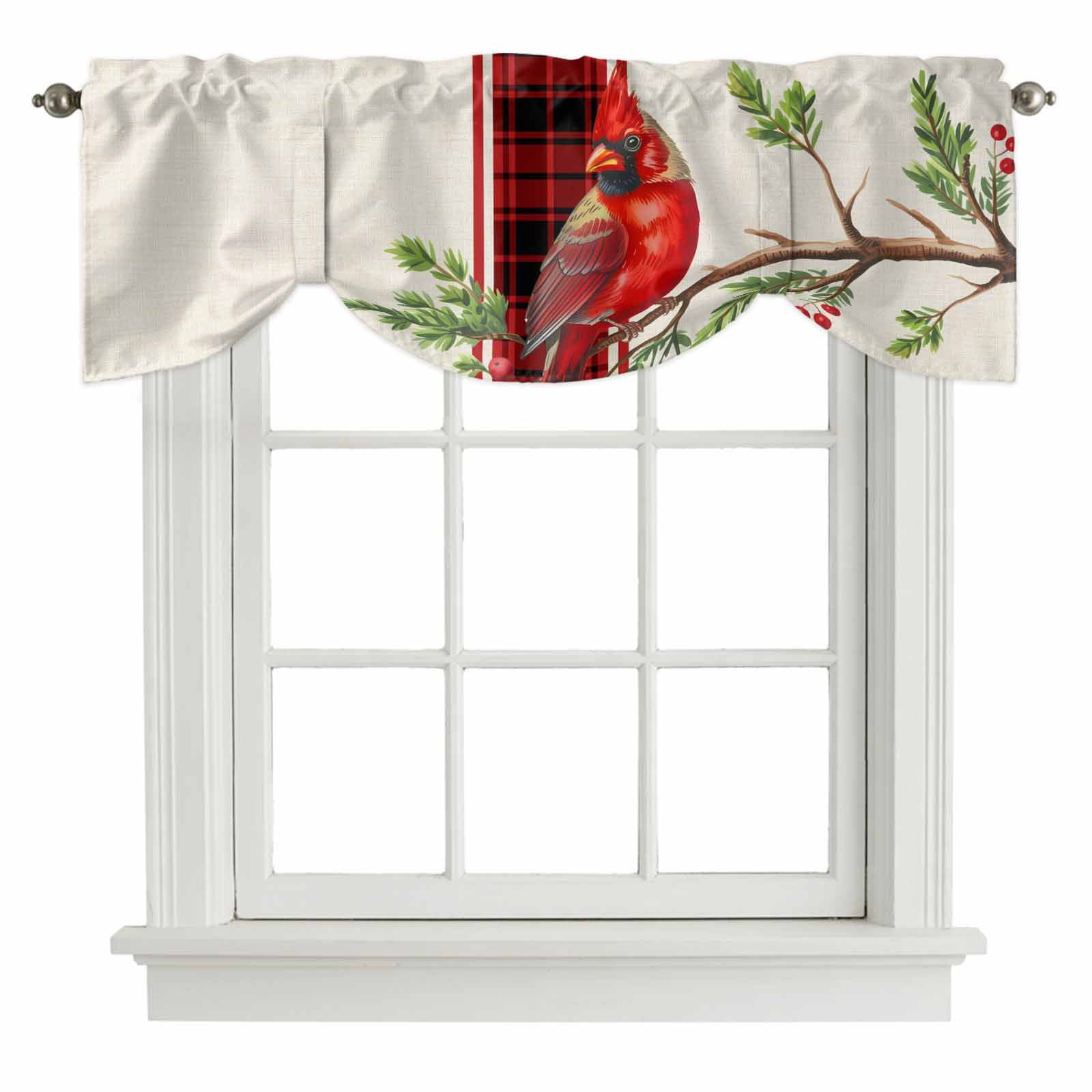 Cardinal Birds Tie Up Valance Curtains for Windows, Kitchen Curtains ...