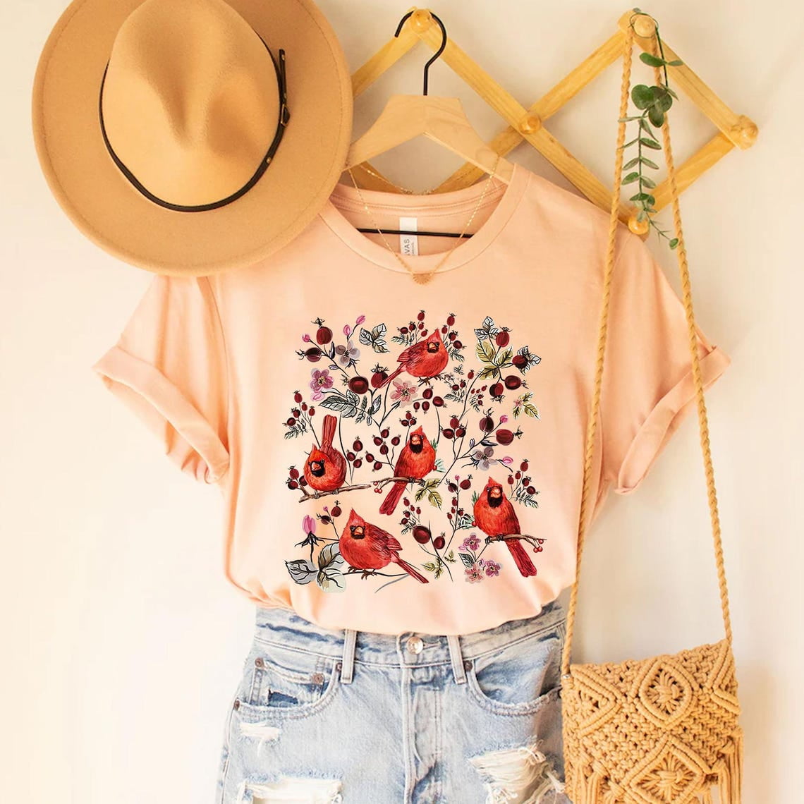 Cardinal Birds and Flowers T-Shirt | Nature-Inspired Artistic Tee for ...