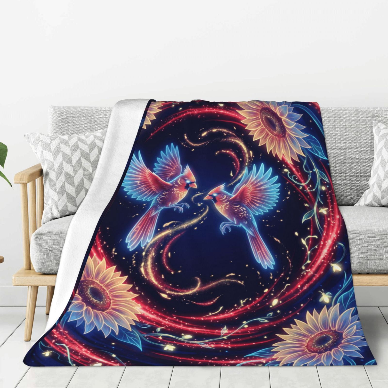 Cardinal Blanket, Modern Nature Bird Design, Warm Flannel Throw, Unique ...