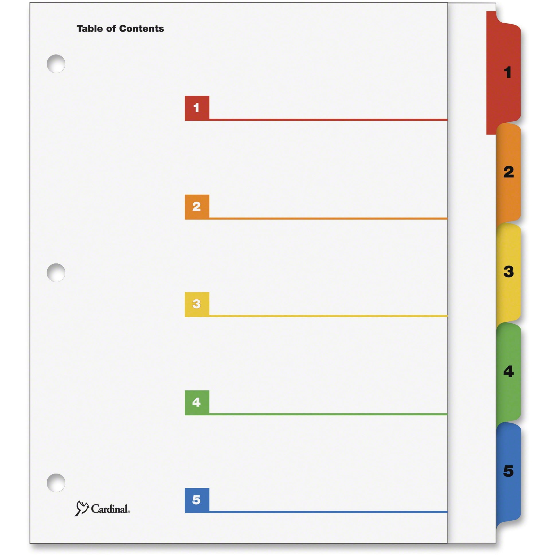 Cardinal, CRD61318, Extra Wide Table of Content 5-Tab Dividers, 1 Each ...