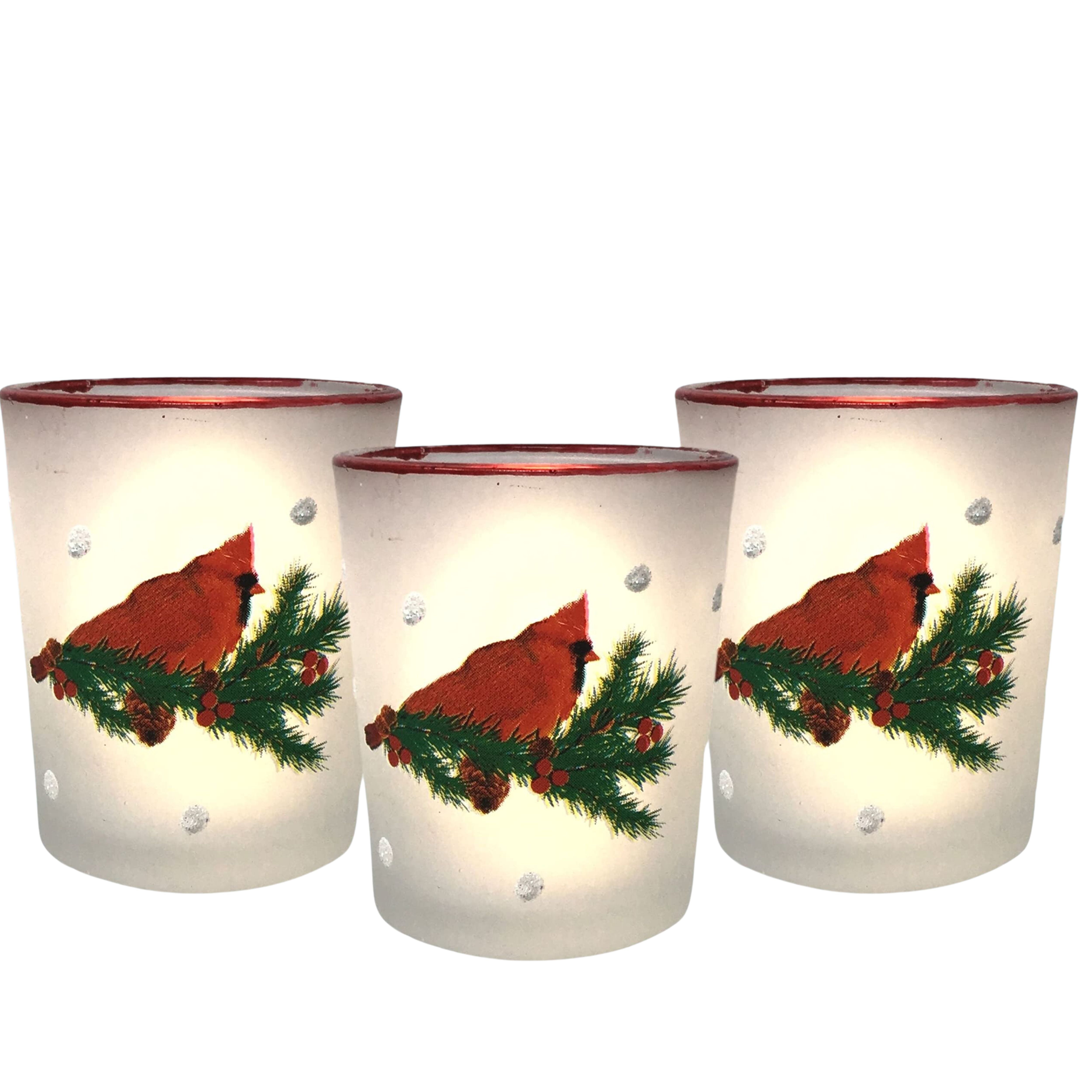 Cardinal Candle Holders with Three Votive Tealight LED Candles - Set of ...
