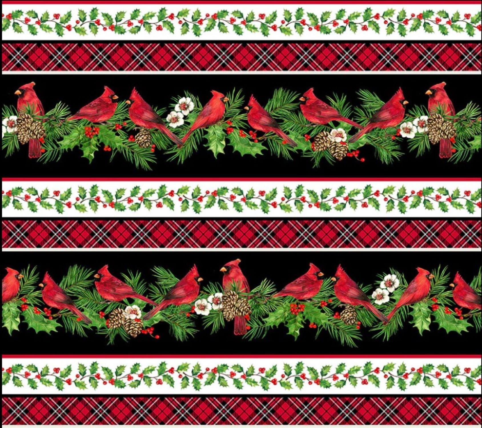 Cardinal Christmas Border Stripe Cotton Fabric by Northcott by the yard ...