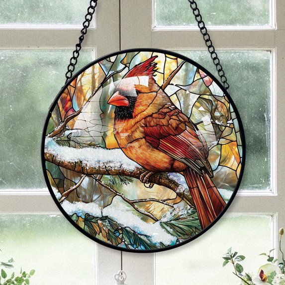 Cardinal Christmas, Brown Cardinal Stained Glass Window Hangings, Brown ...