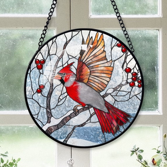 Cardinal Christmas, Gray Cardinal Stained Glass Window Hangings, Gray ...