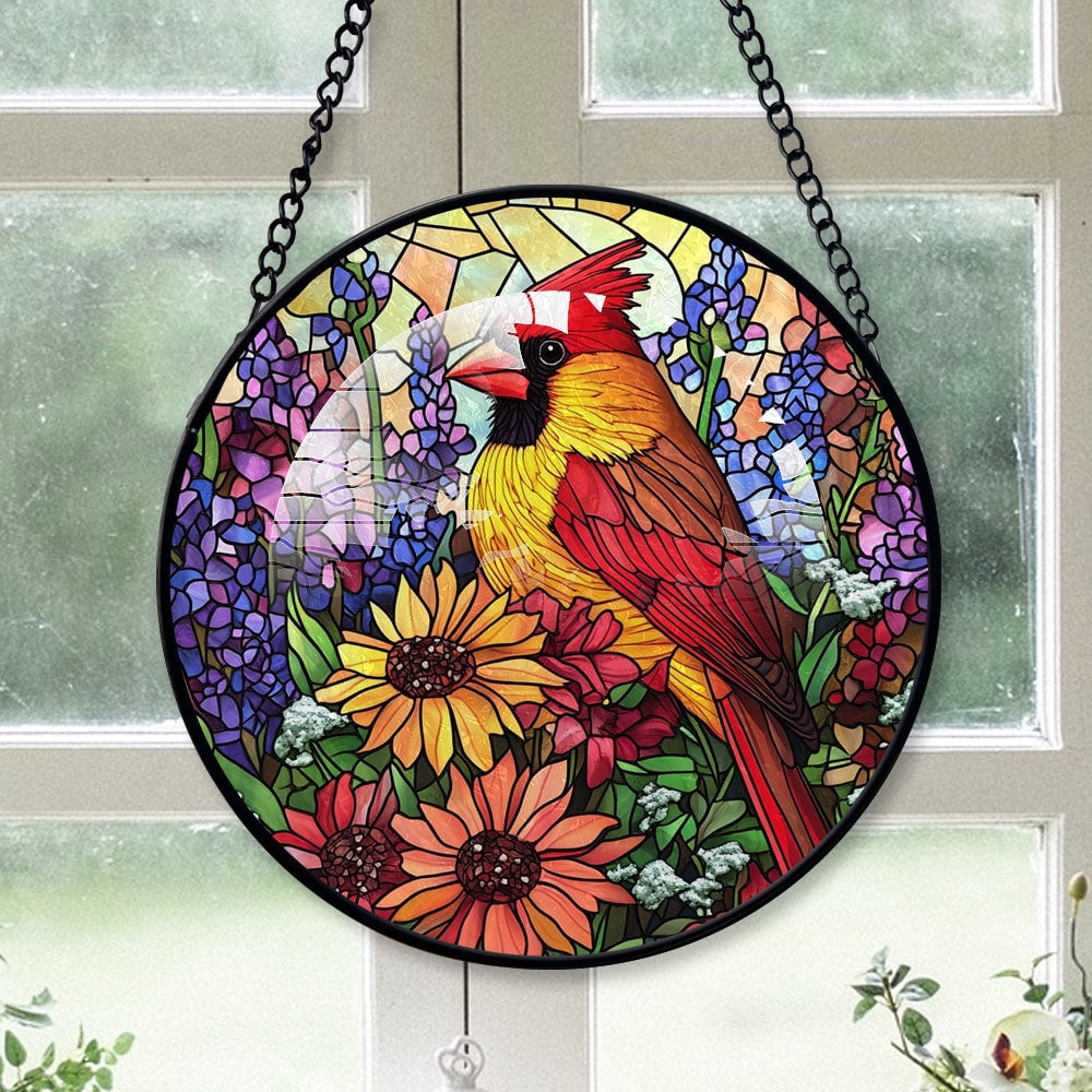 Cardinal Christmas Ornament, Yellow Cardinal Stained Glass Window ...