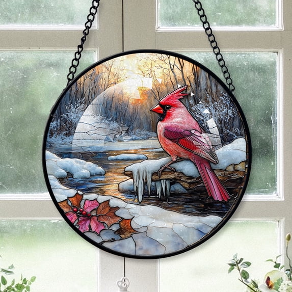 Cardinal Christmas, Pink Cardinal Stained Glass Window Hangings, Pink ...