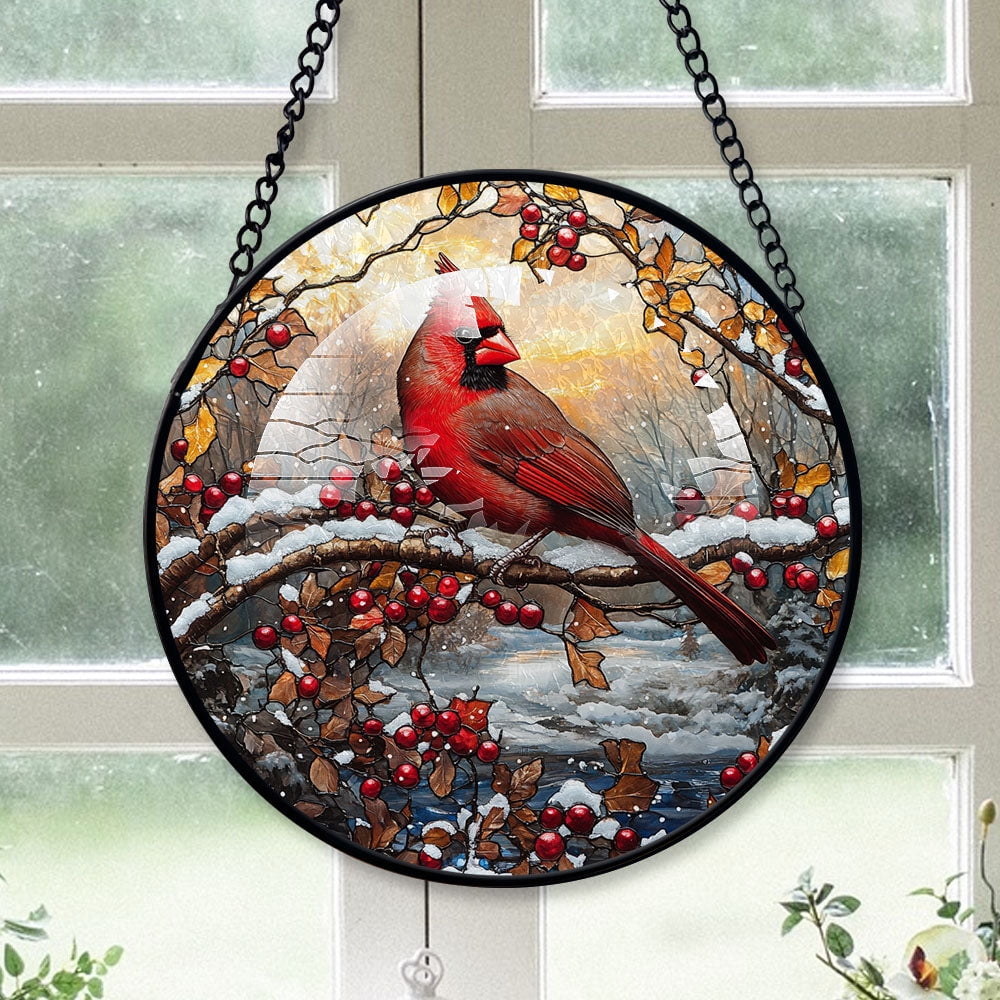 Cardinal Christmas, Red Cardinal Stained Glass Window Hangings, Red ...
