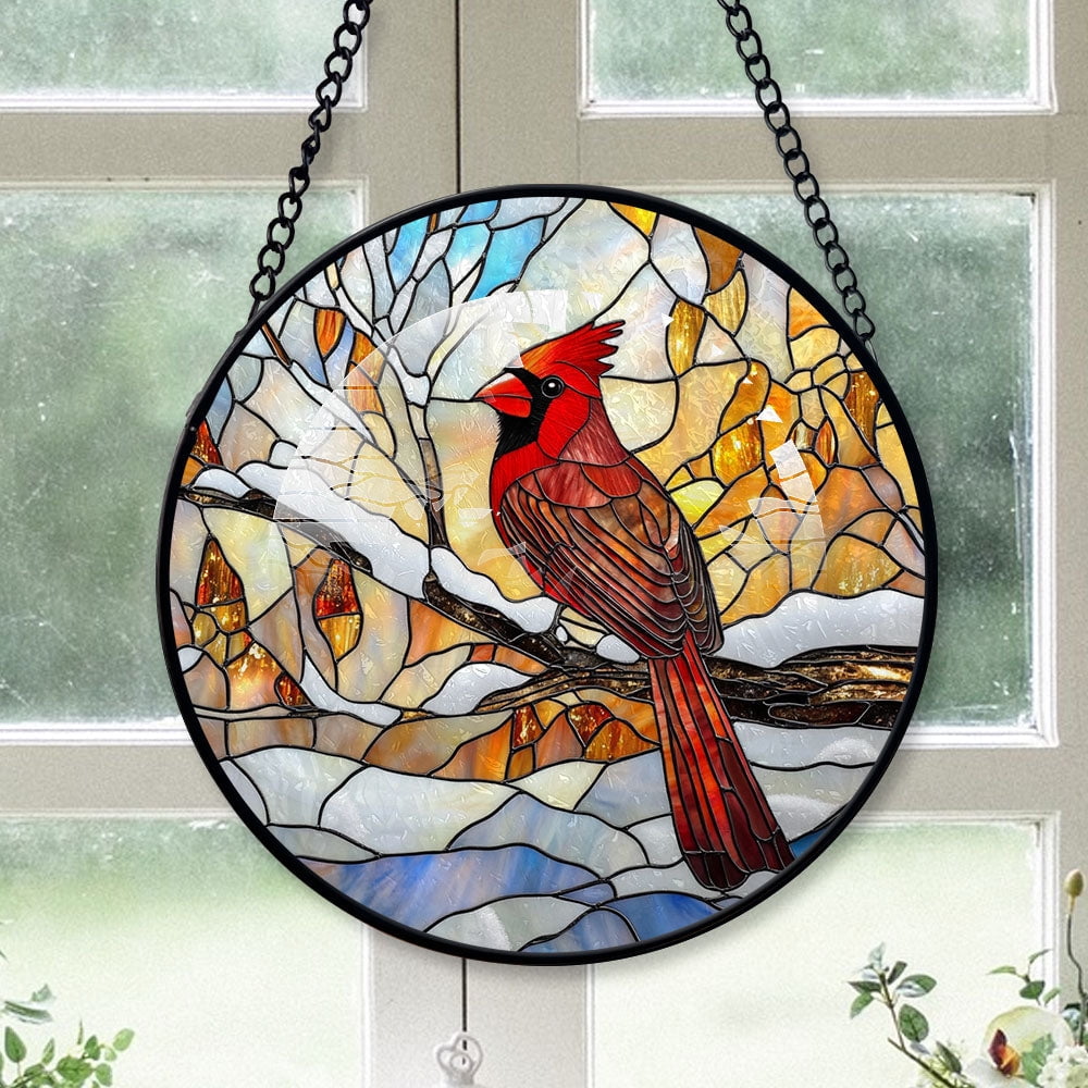Cardinal Christmas, Red Cardinal Stained Glass Window Hangings, Red ...