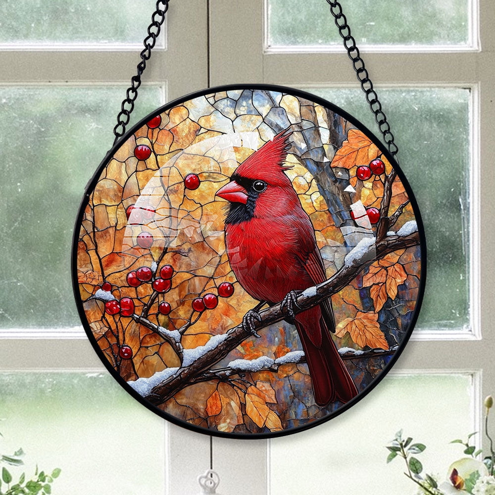 Cardinal Christmas, Red Cardinal Stained Glass Window Hangings, Red ...
