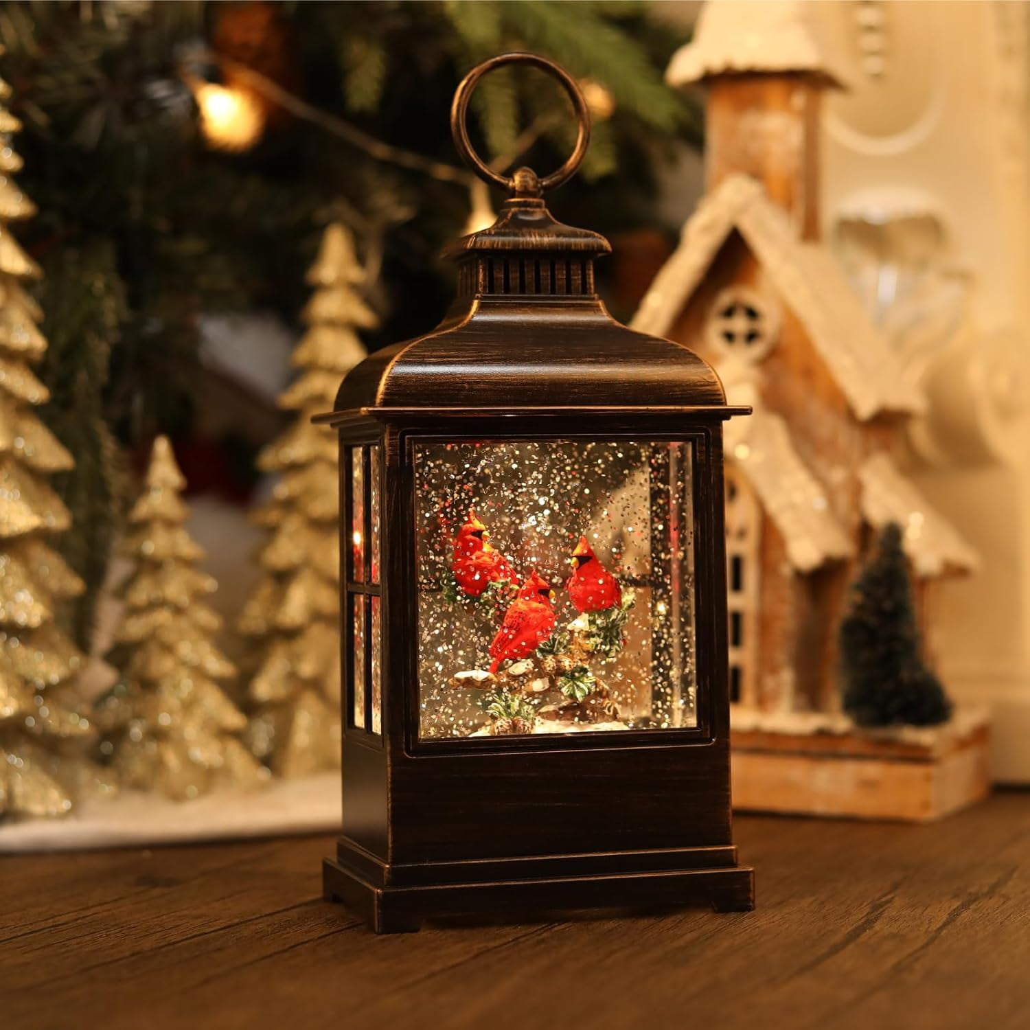 Cardinal Christmas Snow Globe Lantern,Cardinal Decor Light Up 6H Timer ...