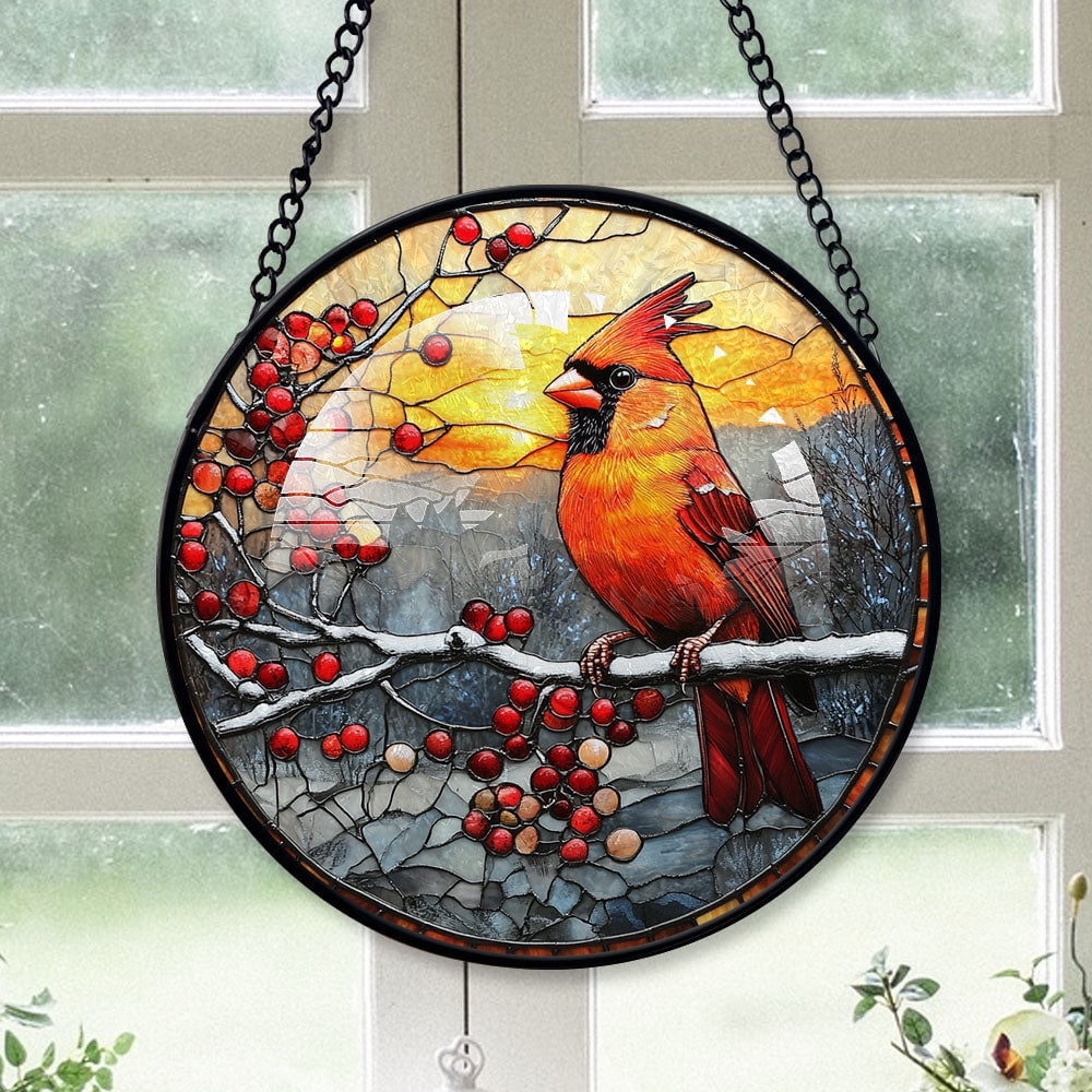 Cardinal Christmas Suncatchers 2025, Orange Cardinal Stained Glass ...