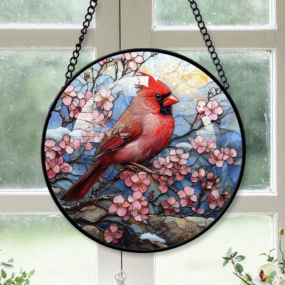 Cardinal Christmas Suncatchers 2025, Pink Cardinal Stained Glass Window ...
