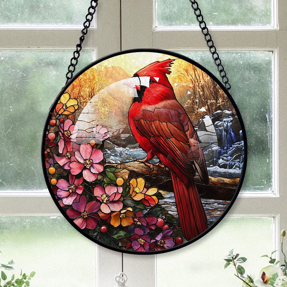Cardinal Christmas Suncatchers 2025, Red Cardinal Stained Glass Window ...