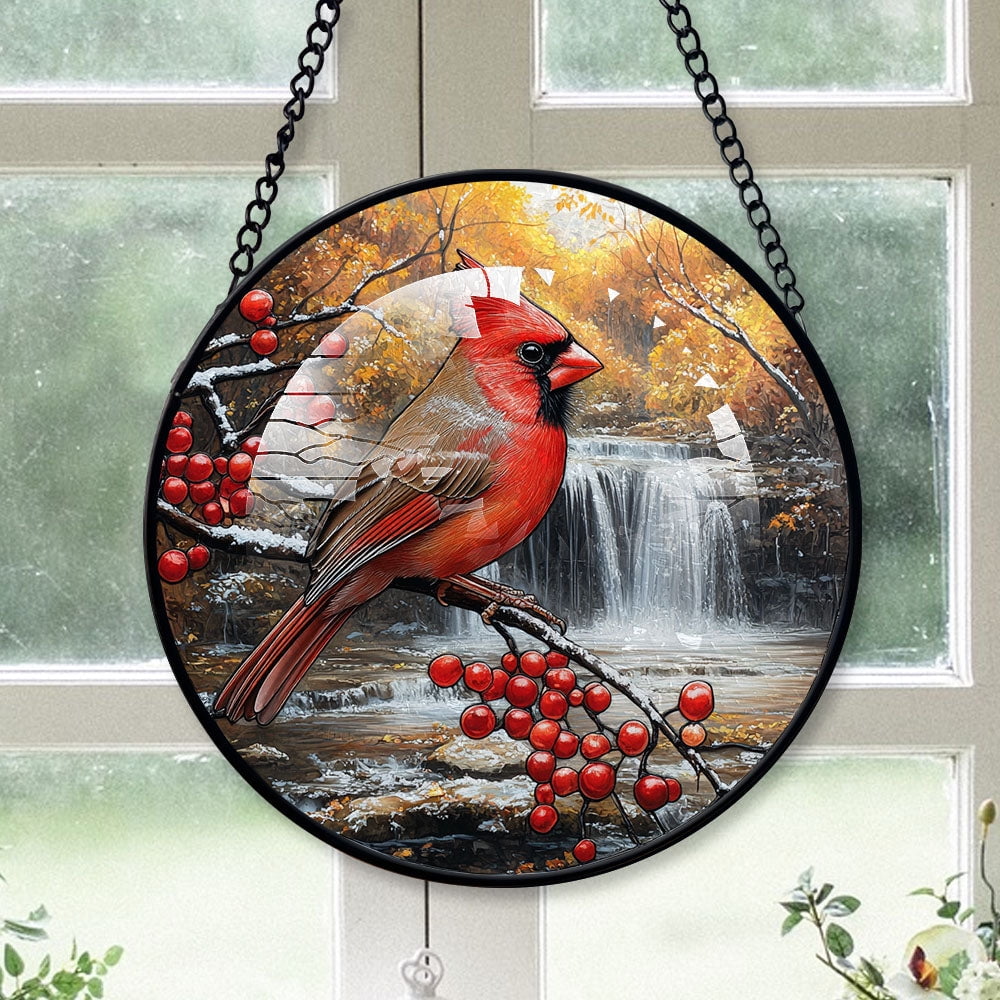 Cardinal Christmas Suncatchers, Brown Cardinal Stained Glass Window ...