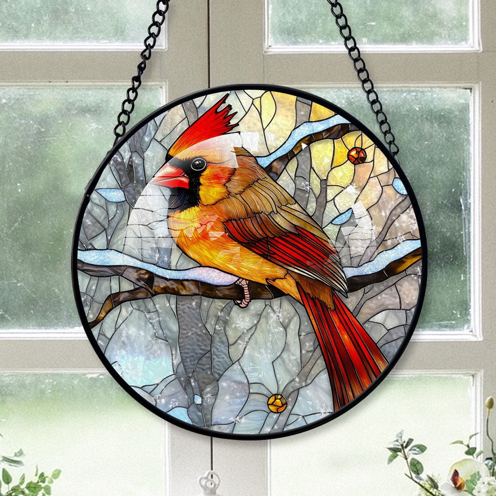 Cardinal Christmas Suncatchers, Orange Cardinal Stained Glass Window ...