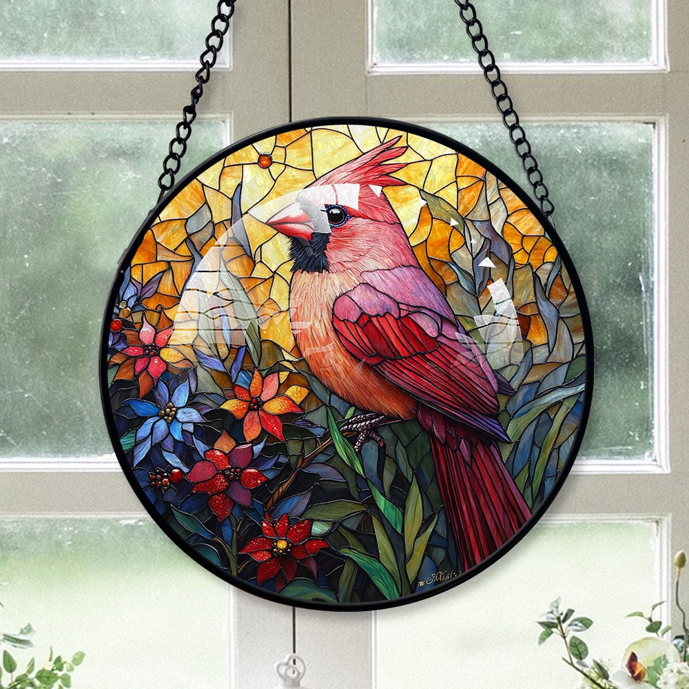 Cardinal Christmas Suncatchers, Pink Cardinal Stained Glass Window ...