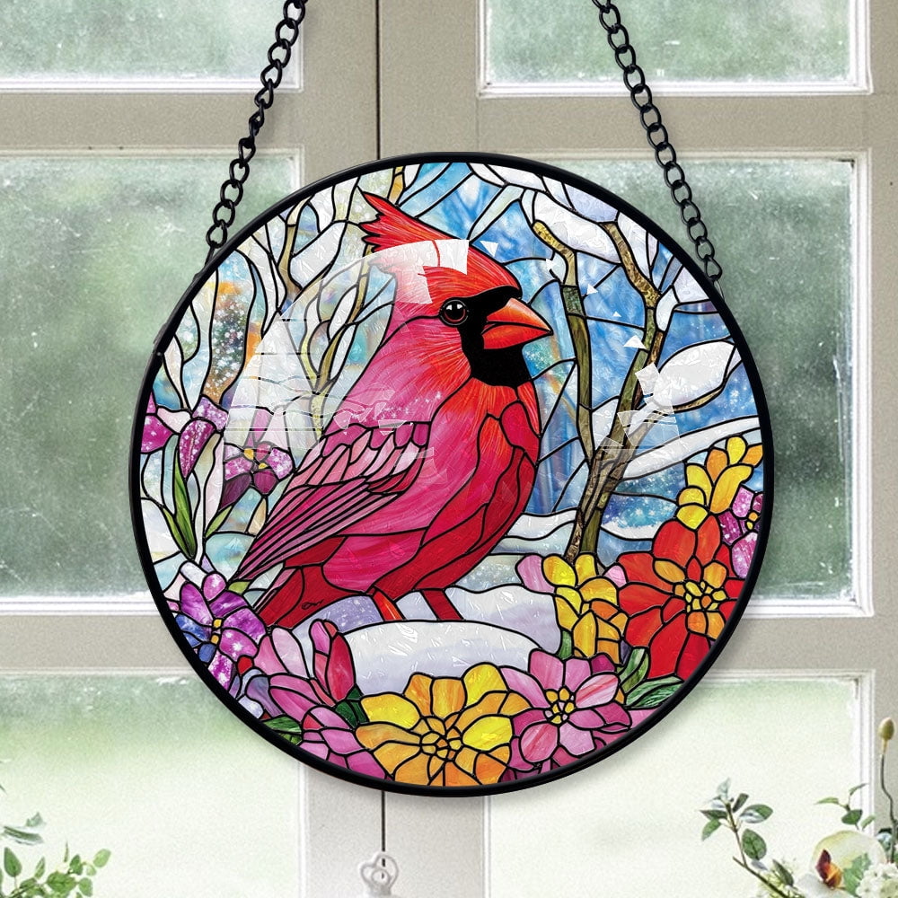 Cardinal Christmas Suncatchers, Pink Cardinal Stained Glass Window ...