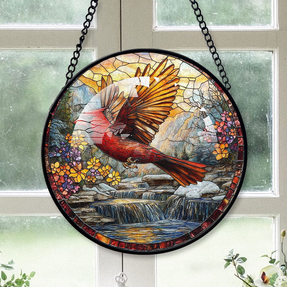 Cardinal Christmas Suncatchers, Yellow Cardinal Stained Glass Window ...