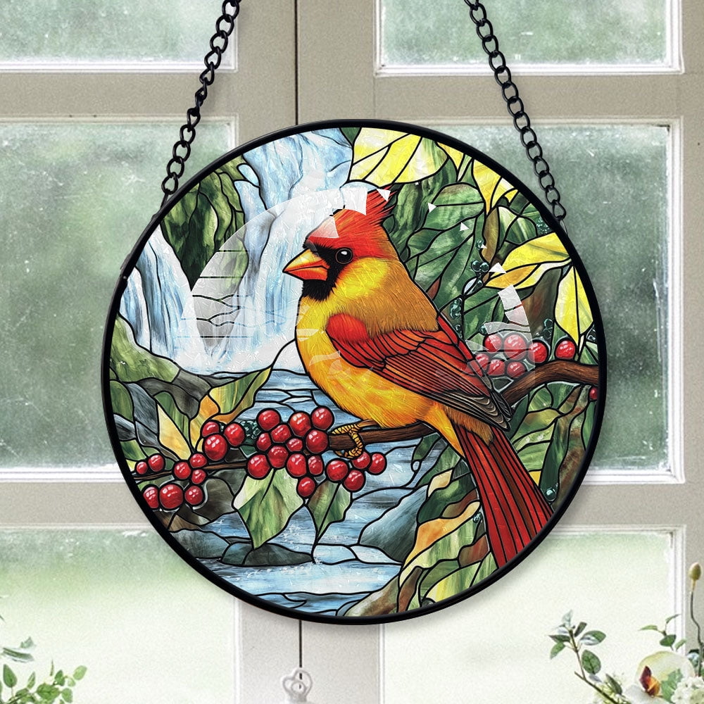 Cardinal Christmas Suncatchers, Yellow Cardinal Stained Glass Window ...
