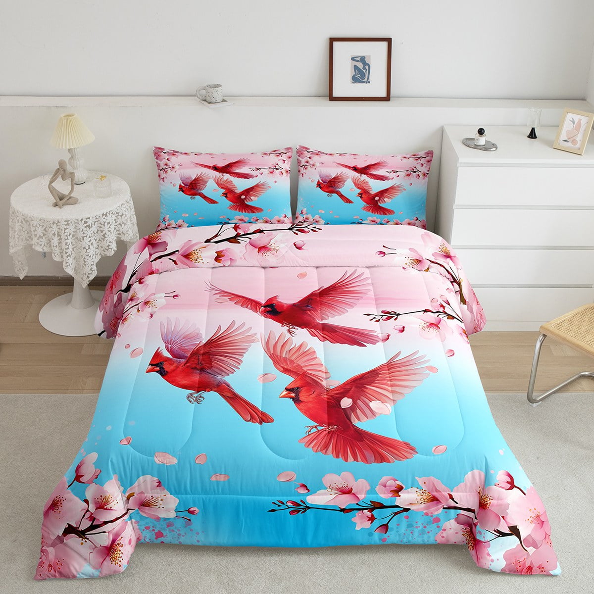 Cardinal Comforter Set Red Birds Animal Queen Bedding Sets for Boys ...