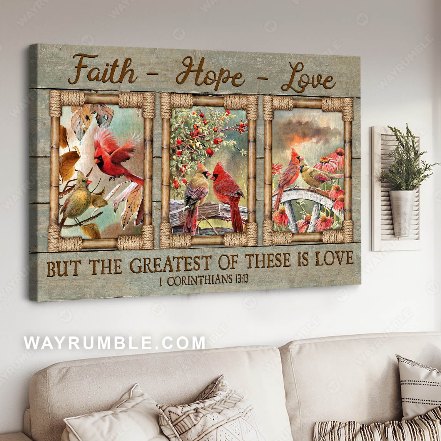 Cardinal Couple Bible Verse Flower Garden Faith Hope Love - Jesus ...