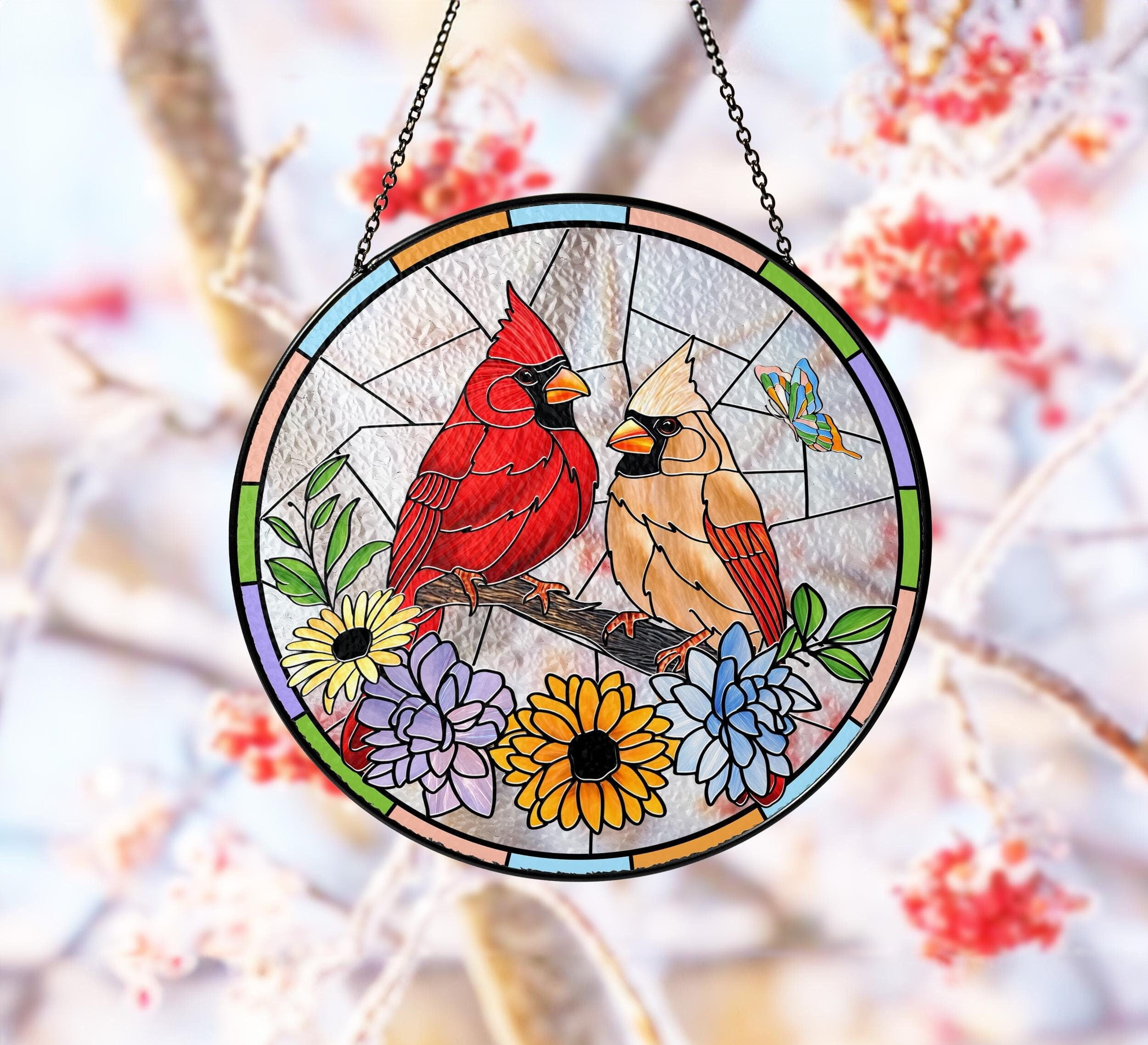Cardinal Couple Glass Suncatcher, Memorial Suncatcher, Bird Glass ...