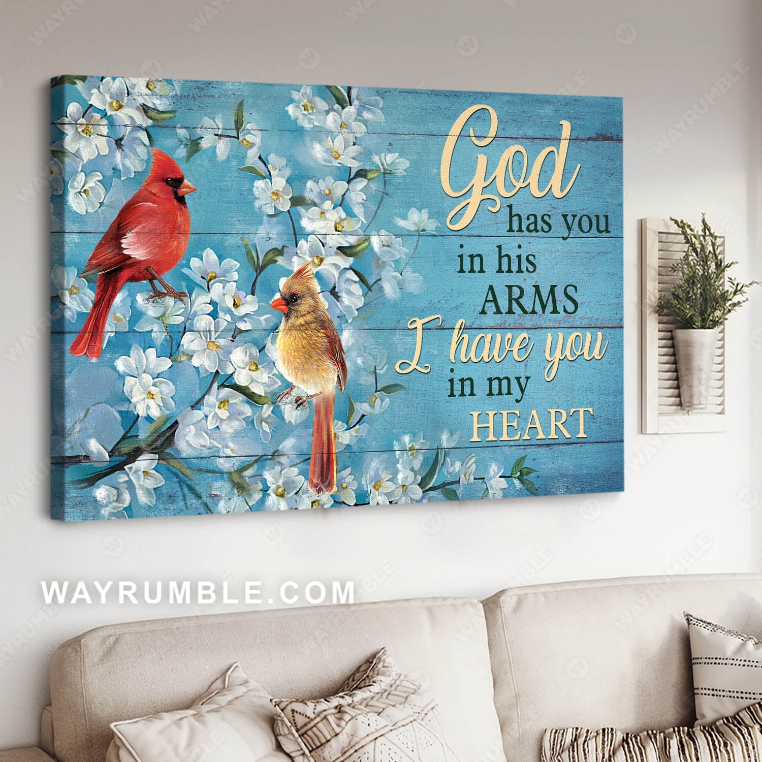 Cardinal Couple, Jasmine Painting, Blue Background, Vintage Painting, I ...
