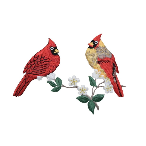 Cardinal Couple on Branch - Birds - Iron on Applique Embroidered Patch ...